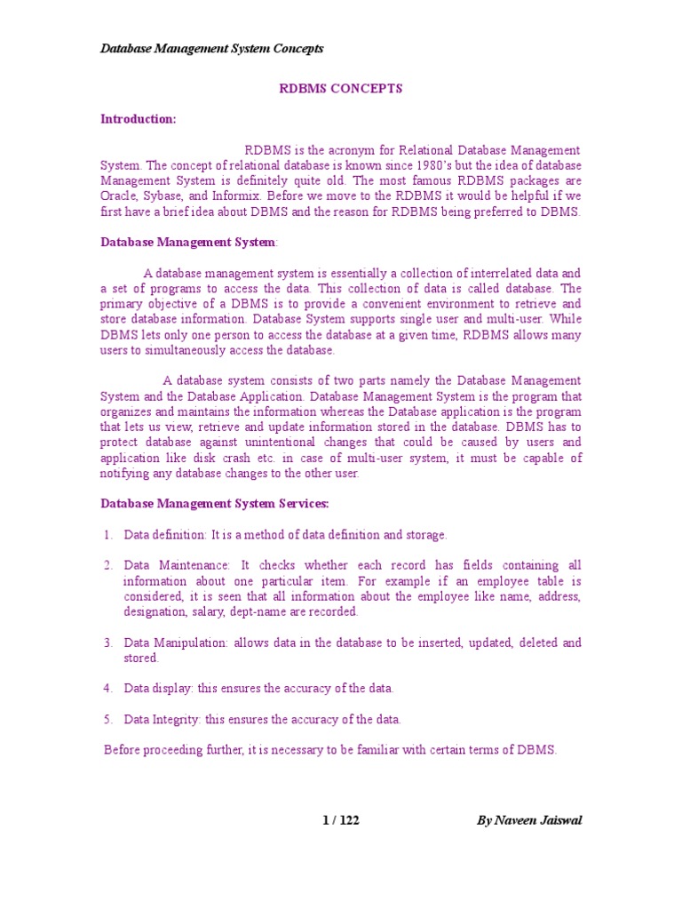 Rdbms Concepts 1 Pdf Relational Database Databases