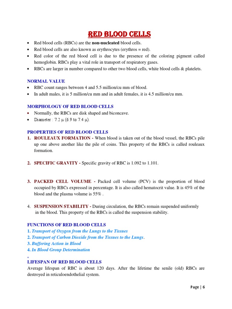 Red Blood Cells: Normal Value | Download Free PDF | Red Blood Cell ...