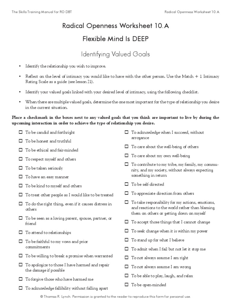 Radical Openness Worksheet 10.A Flexible Mind Is DEEP Identifying ...