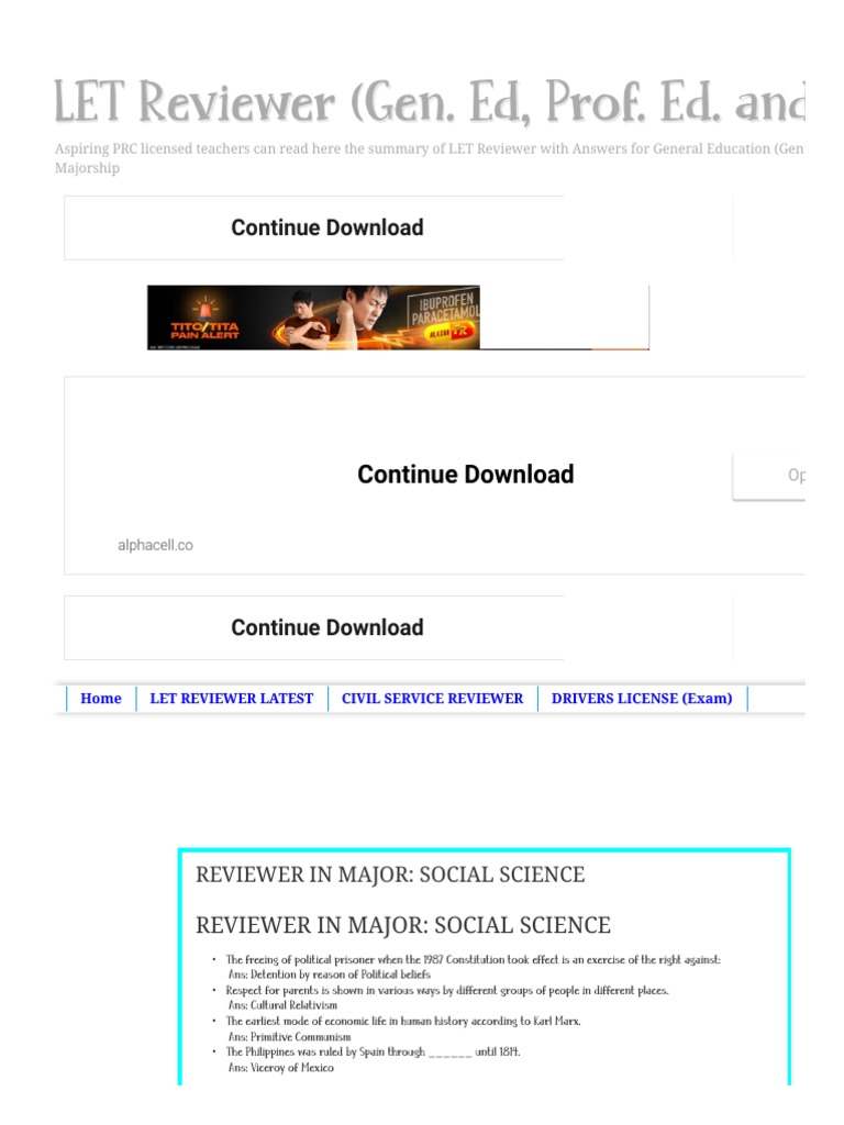LET Reviewer (Gen. Ed, Prof. Ed. and Major) : REVIEWER IN MAJOR: SOCIAL ...