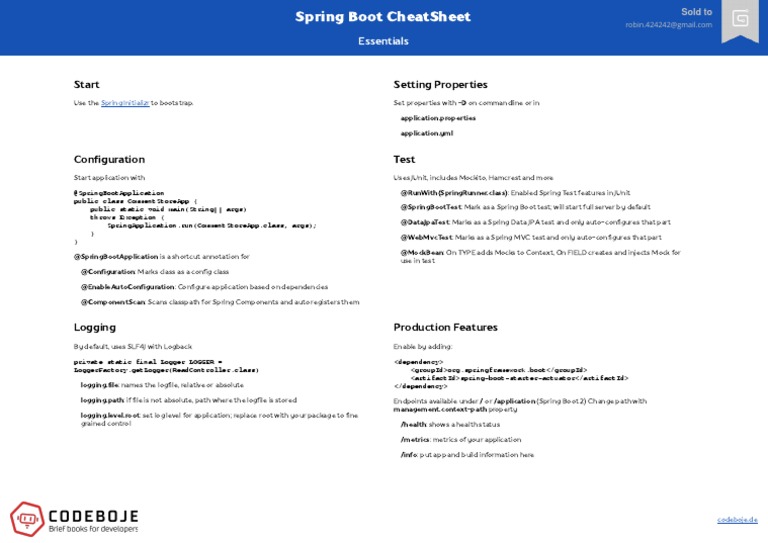 Spring Boot Cheatsheet | Download Free PDF | Spring Framework | Information Technology