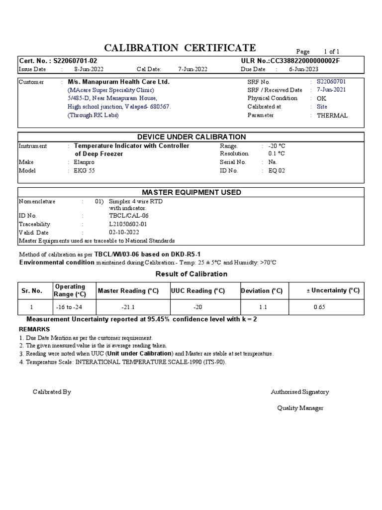 20 Deep Freezer | PDF | Calibration | Applied And Interdisciplinary Physics