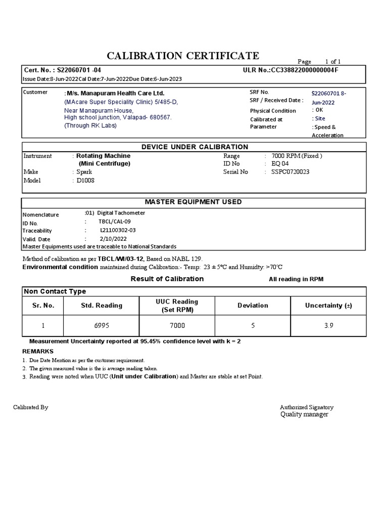 Calibration Certificate: Cert. No.: S22060701 - 04 ULR No ...
