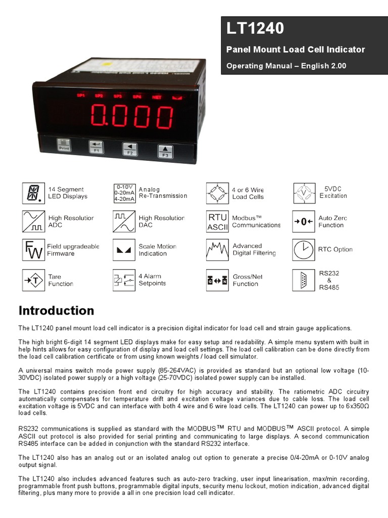 Panel Mount Load Cell Indicator: Operating Manual - English 2.00 | PDF ...