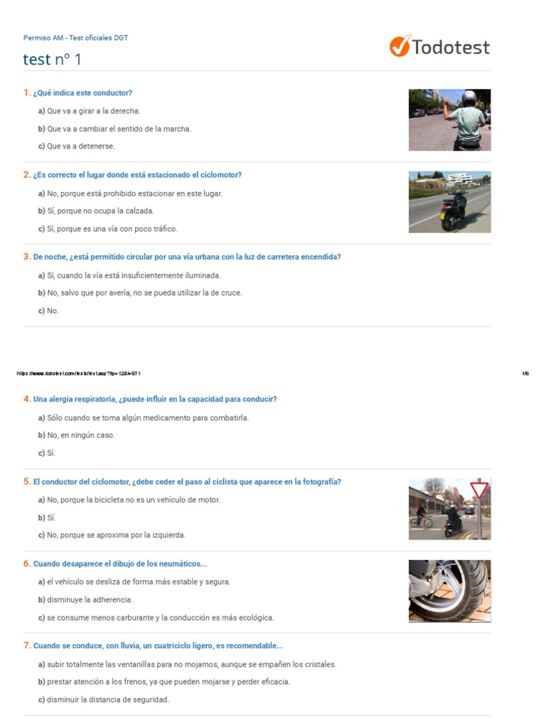 Test 1 Ciclomotor Permiso AM para El Examen de Conducir | PDF ...