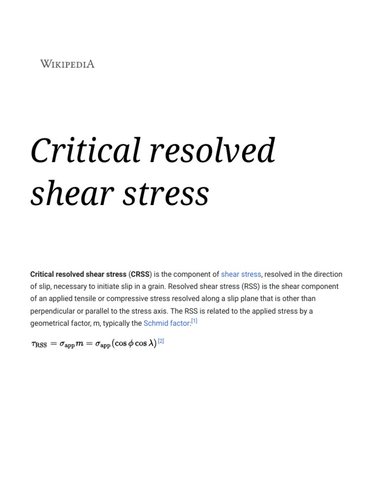 Critical Resolved Shear Stress - Wikipedia | PDF | Continuum Mechanics ...