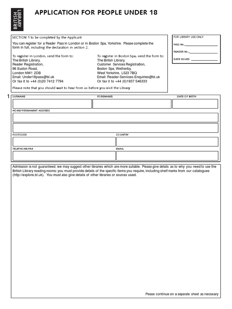 Application For People Under 18: Section 1 | Download Free PDF ...
