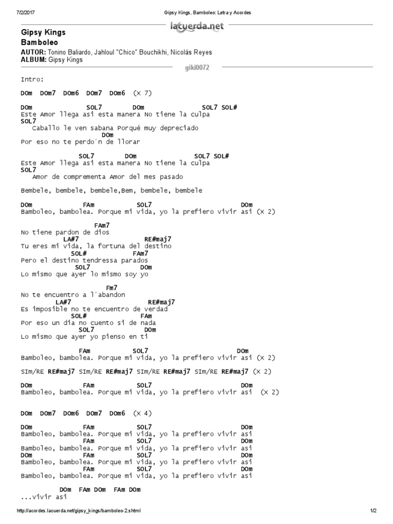Letra y Acordes de "Bamboleo" | PDF | Música grabada | Álbumes