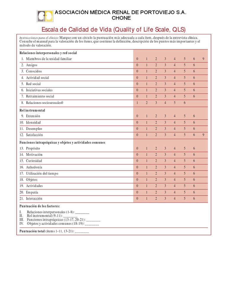 Escala de Calidad de Vida (Quality of Life Scale, QLS) : Asociación ...