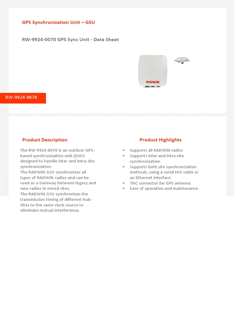 RW-9924-0070 GPS Sync Unit - Data Sheet: Indoor Synchronization Unit ...
