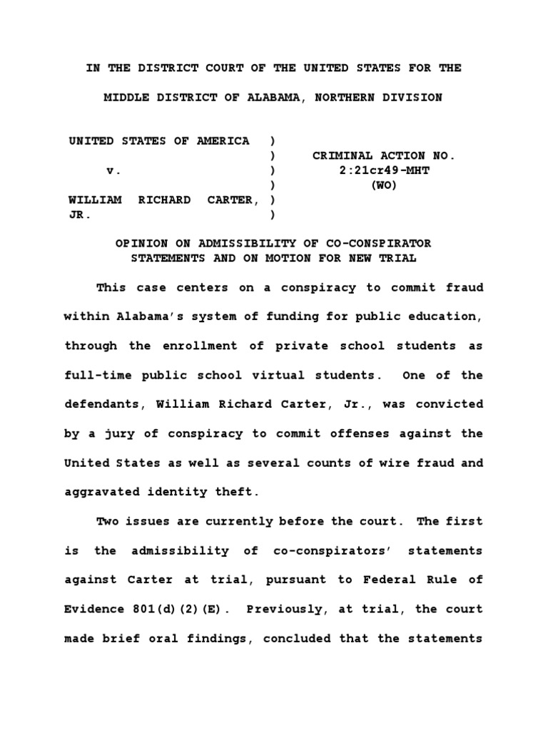 Judge Thompson's Opinion on Carter Case | PDF | Conspiracy (Criminal ...