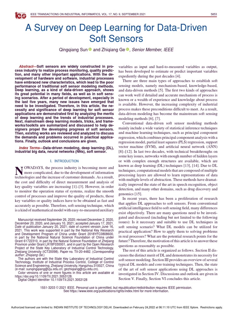A Survey On Deep Learning For Data Driven Soft Sensors Pdf Deep Learning Machine Learning 7877