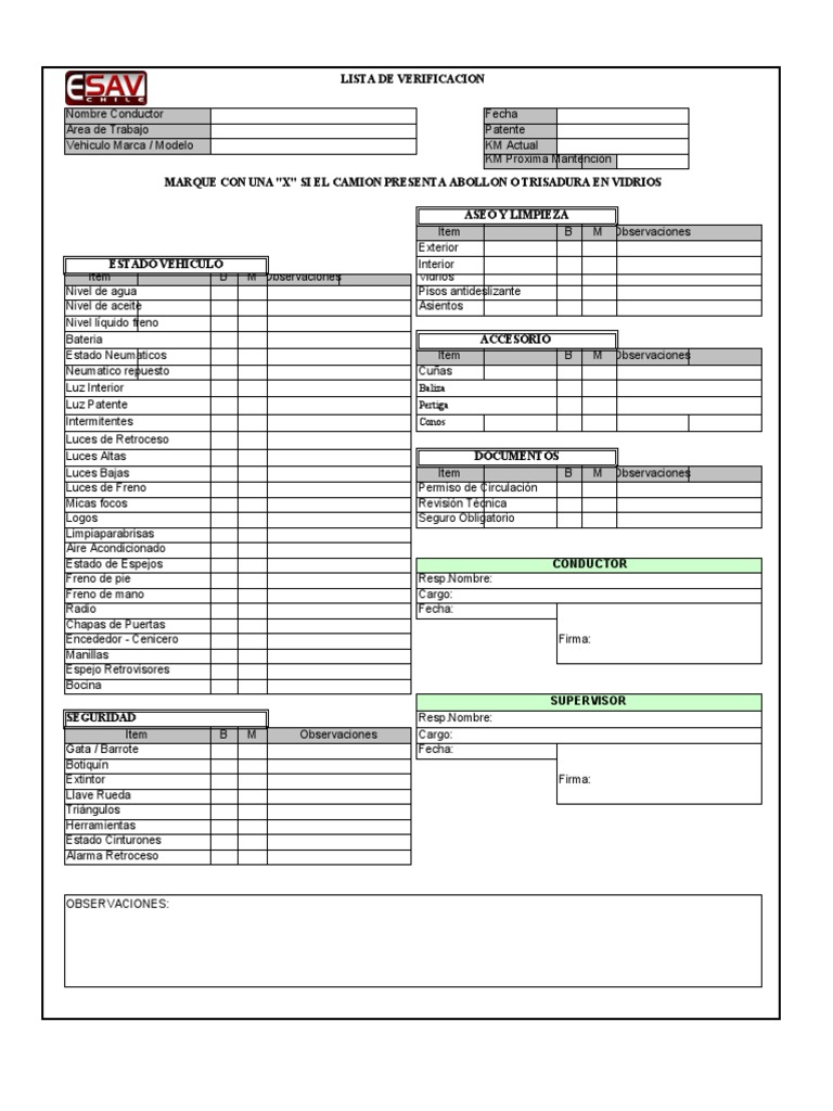 Check List Camion Traslado de Materiales. | PDF | Bienes manufacturados ...