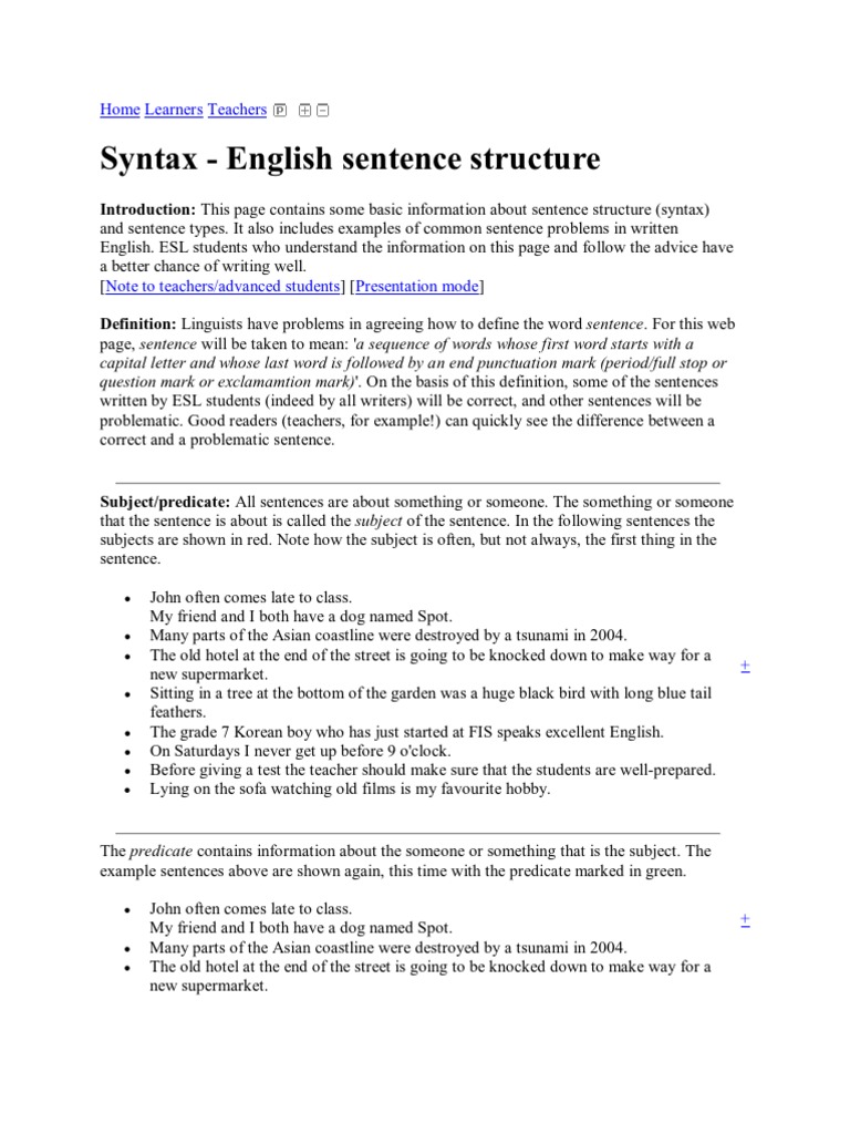 Syntax | Sentence (Linguistics) | Subject (Grammar)