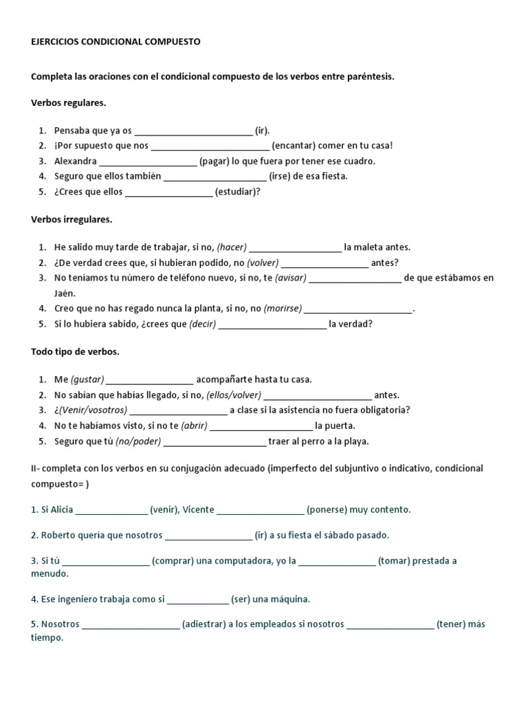 Ejercicios de Condicional Compuesto | PDF | Verbo