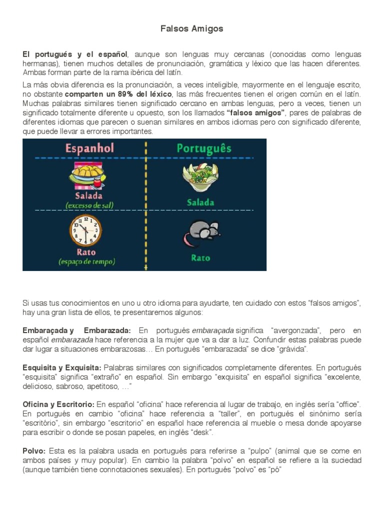 Falsos Amigos Pdf Lengua Española Lengua Portuguesa