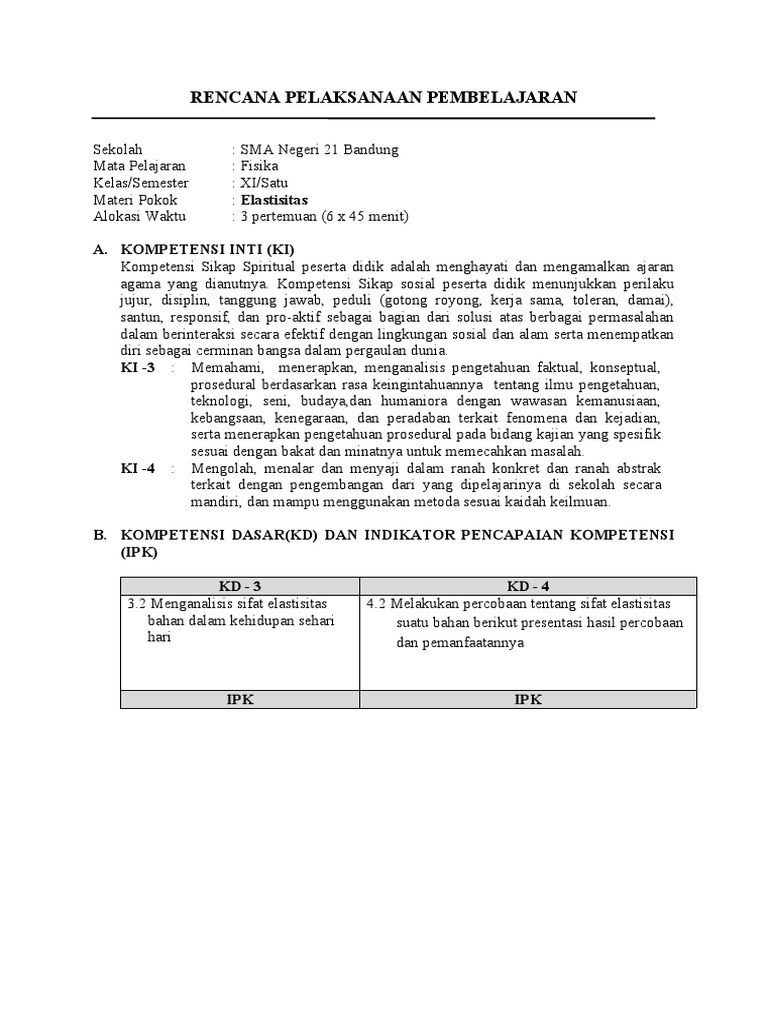 RPP Elastisitas | PDF | Karier & Perkembangan