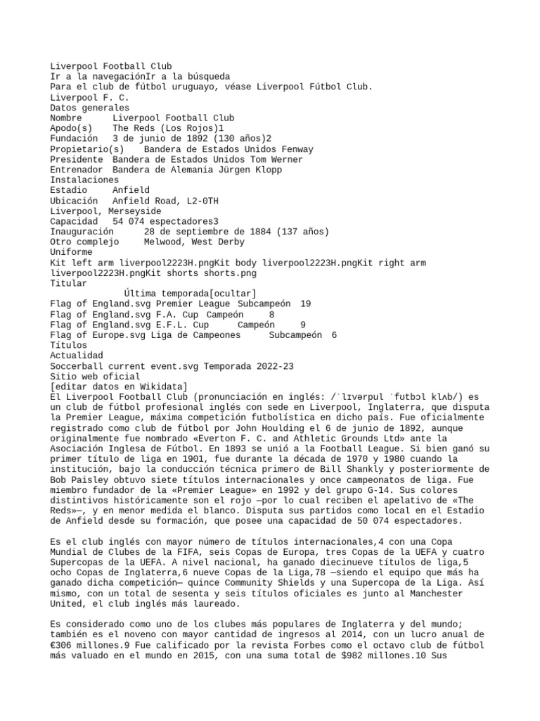 Futbol Liverpool | PDF | Liverpool FC | Liga Premier