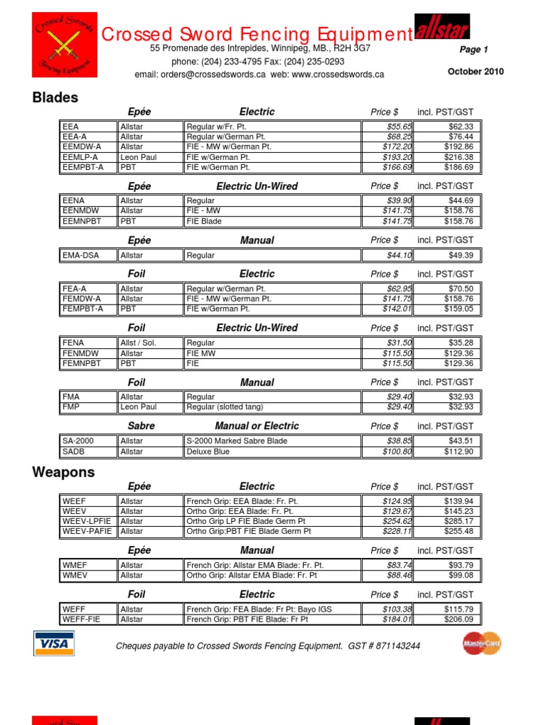 Crossed Sword Fencing Equipment: Blades | PDF | Electrical Connector ...