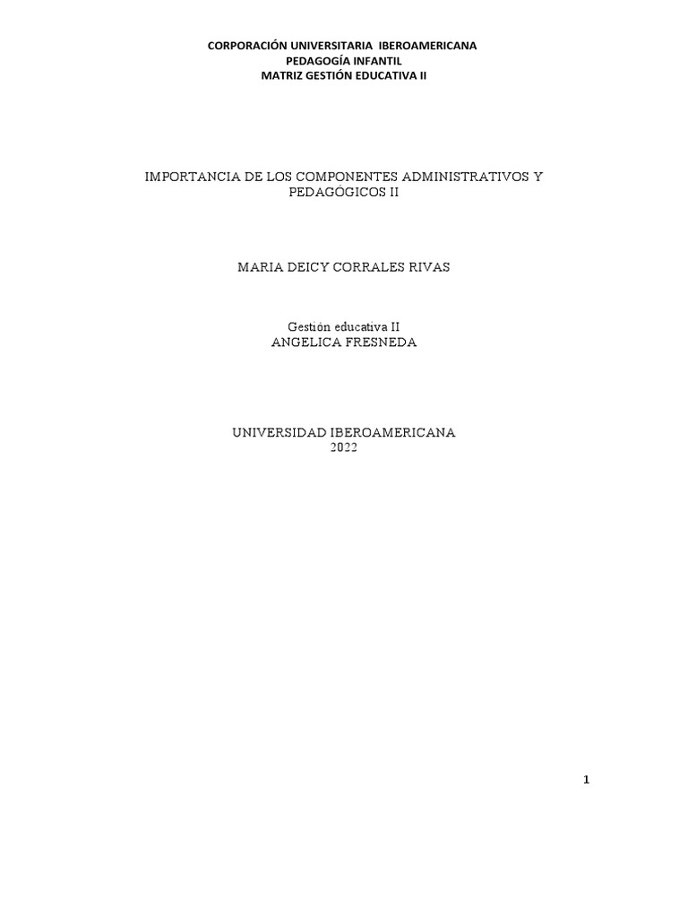 Importancia De Los Componentes Administrativos Y Pedagógicos Ii Pdf