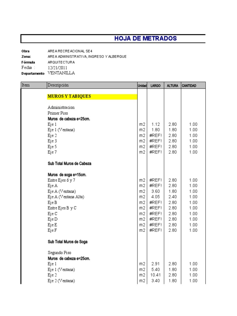 Planilla de Metrados Edificio Adm. Ingreso y Albergue Nueva Arquitectura | PDF | Ingeniería ...