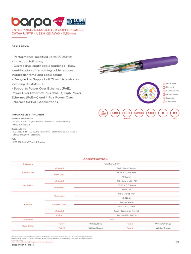 3-Cable U-Ftp Cat 6a 4p X 23awg Lszh-3 500mts BARPA | PDF | Electrical Engineering | Electricity
