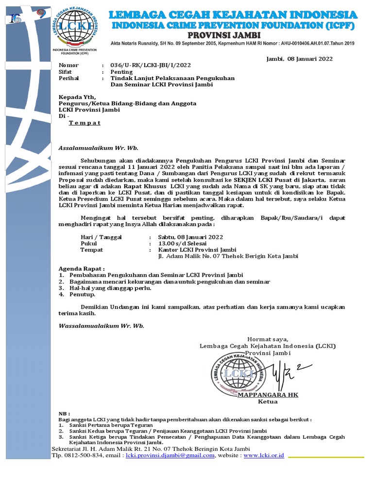 Undangan Rapat Lcki No. 036 | PDF