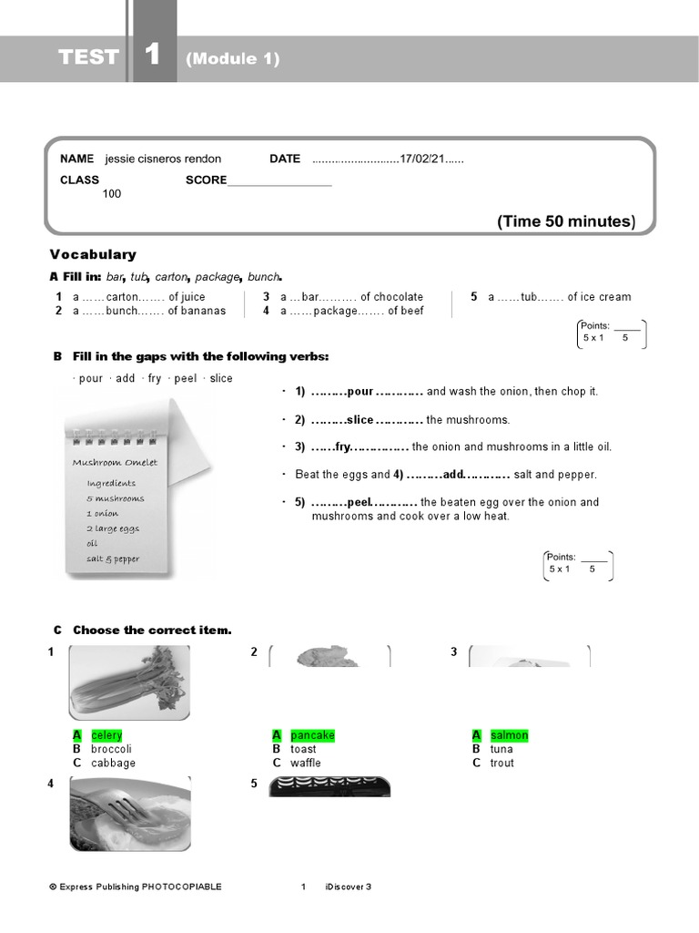 I - Discover 3 Test 1 MODULE 1 | PDF | Foods | Regional & Ethnic Food