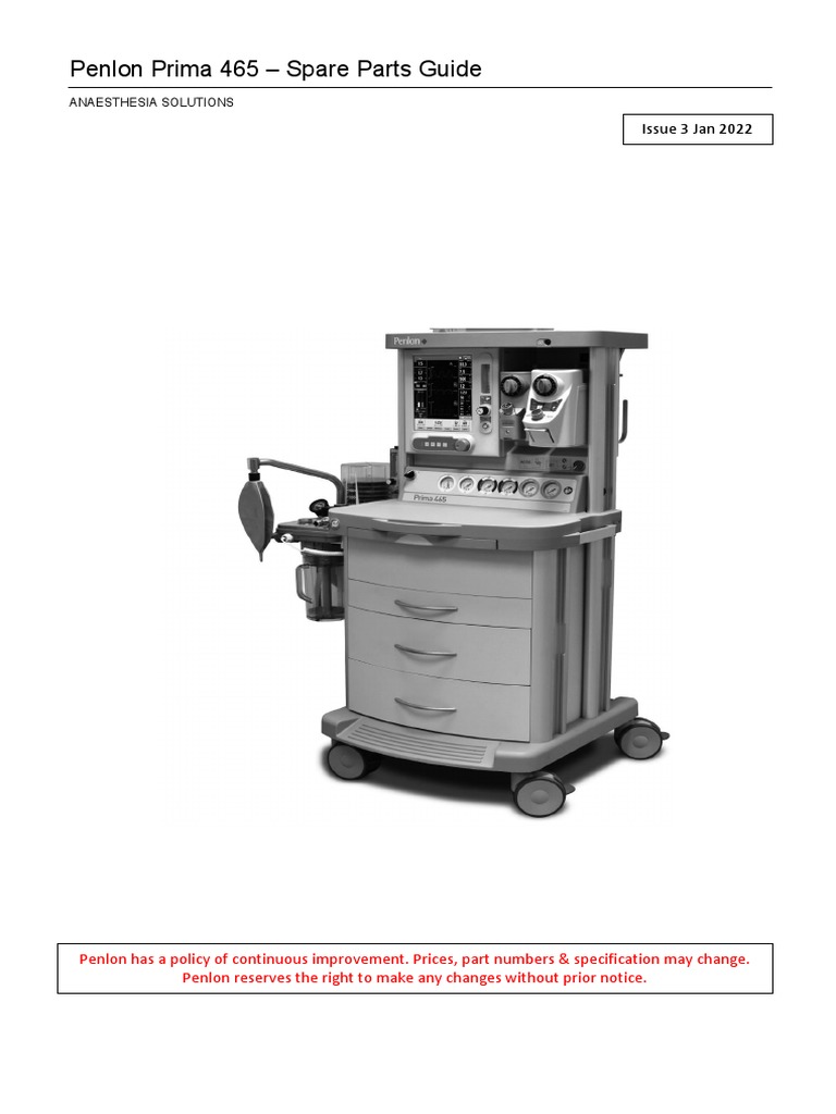Penlon Prima 465 Parts Price List | PDF | Valve | Pressure Measurement