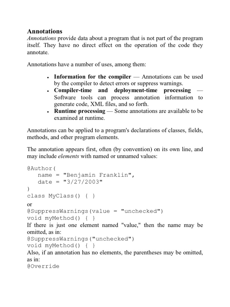 Annotations | PDF | Class (Computer Programming) | Java (Programming ...