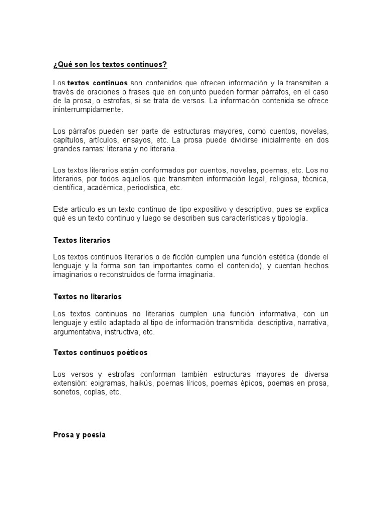 Qué Son Los Textos Continuos | PDF | Poesía | Prosa