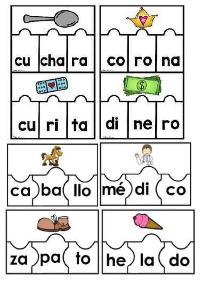 Rompecabezas de Tres Sílabas Con La Letra C | PDF