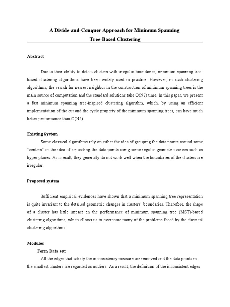 A Divide-And-Conquer Approach For Minimum Spanning Tree-Based Clustering | PDF | Cluster ...