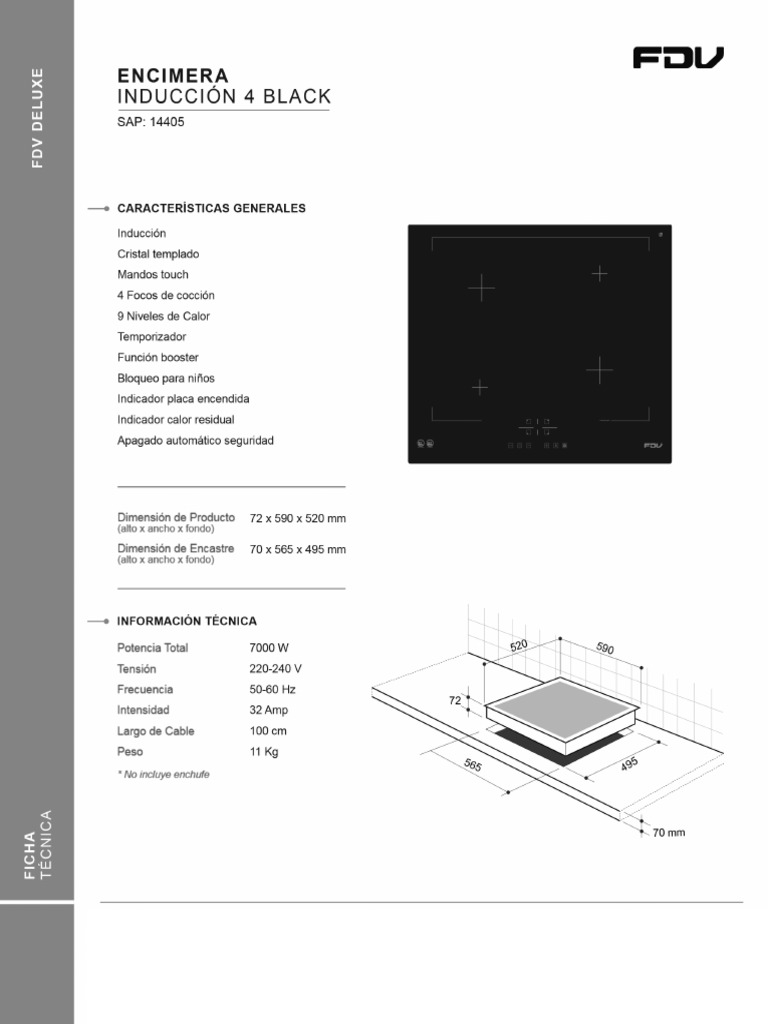 Ficha Encimera FDV Deluxe Induccion 4 Black | PDF