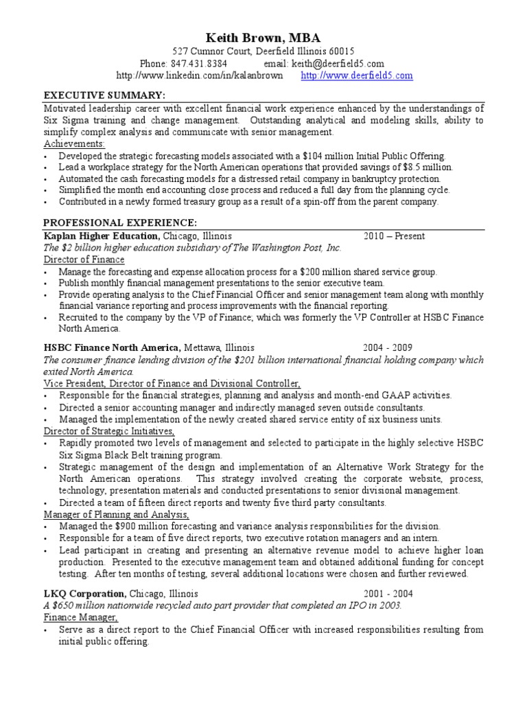 Keith Brown Resume | PDF | Chief Financial Officer | Strategic Management