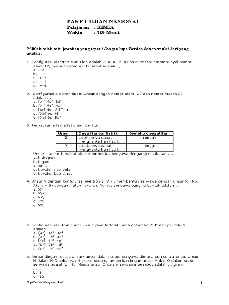 Soal Un Kimia KLS Xii Ipa (Lat 3) | PDF | Sains & Matematika