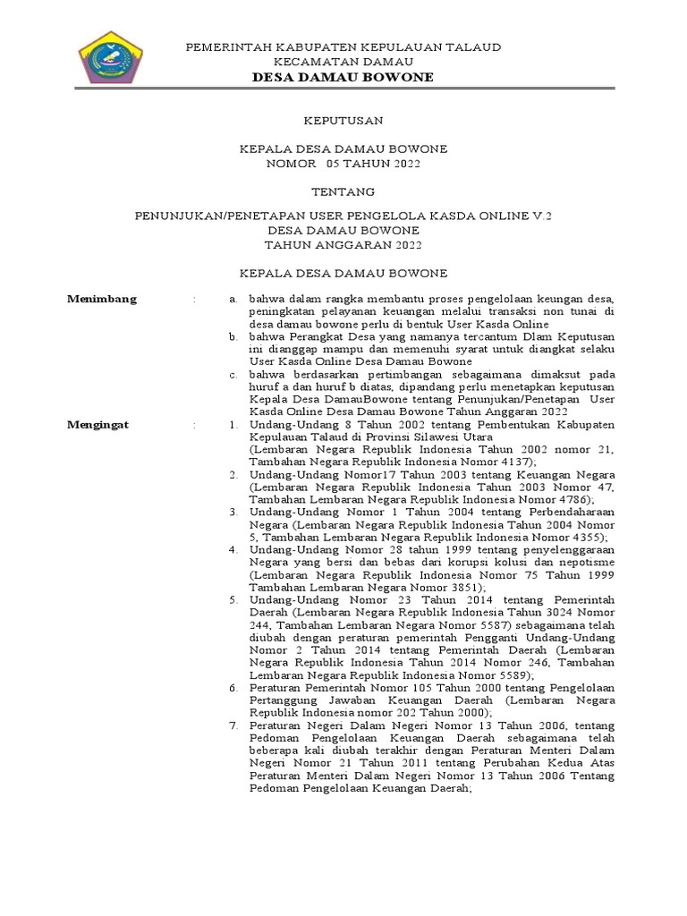 Penetapan User Kasda Online 2022 | PDF