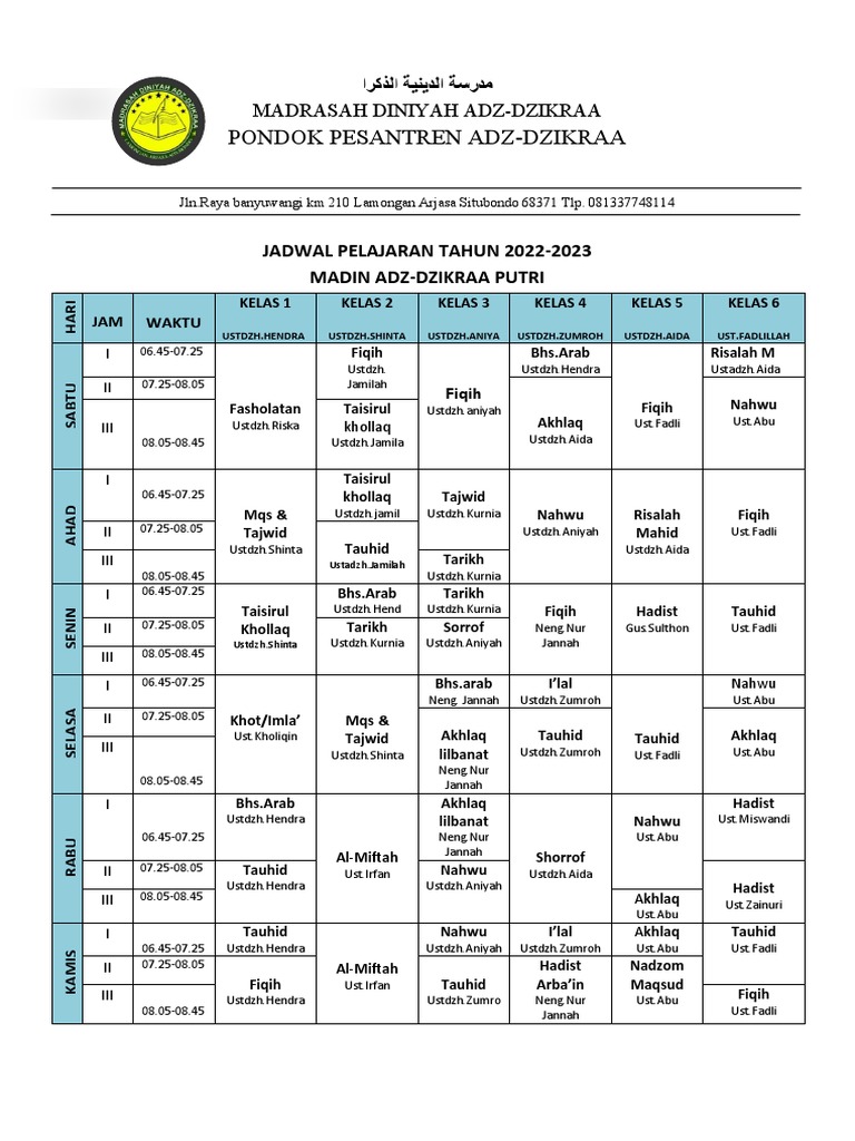 Contoh Jadwal Madin | PDF