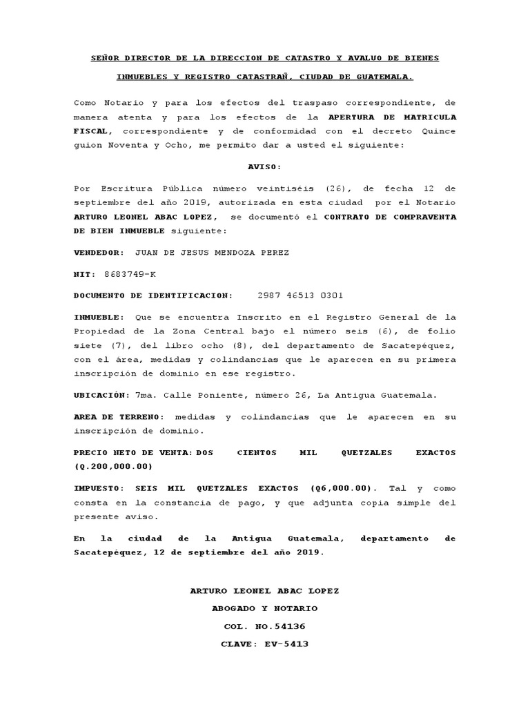 Aviso Al Dicabi de Compraventa de Bien Inmueble | PDF