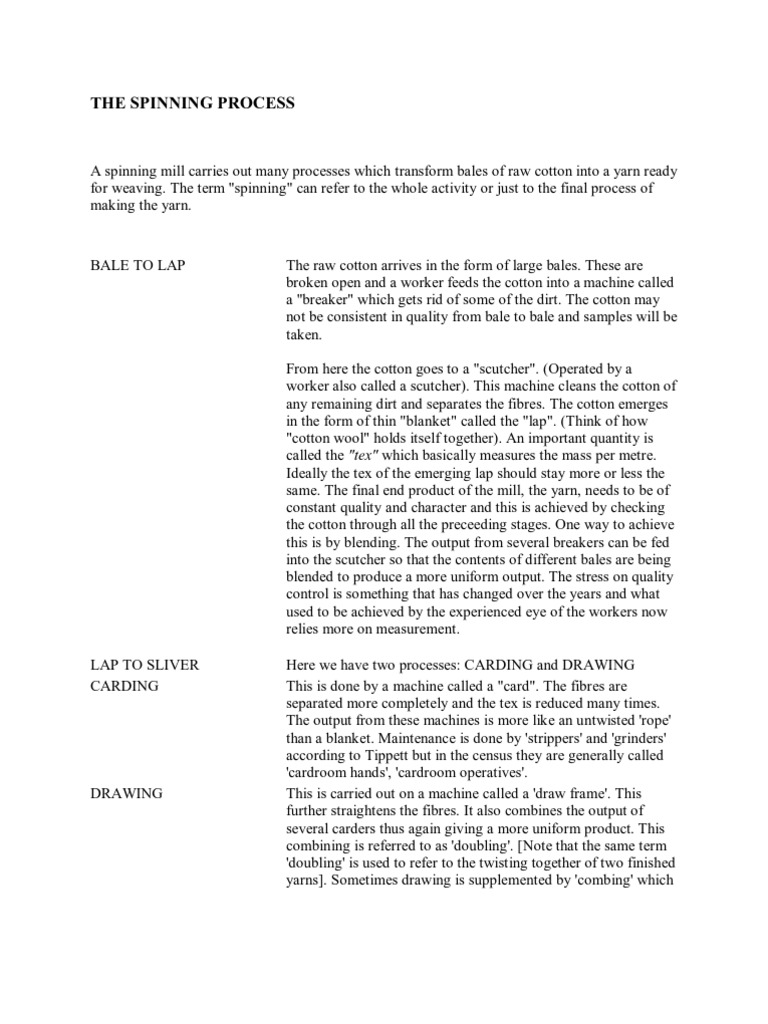 Cotton Spinning Process Overview | PDF | Home & Garden