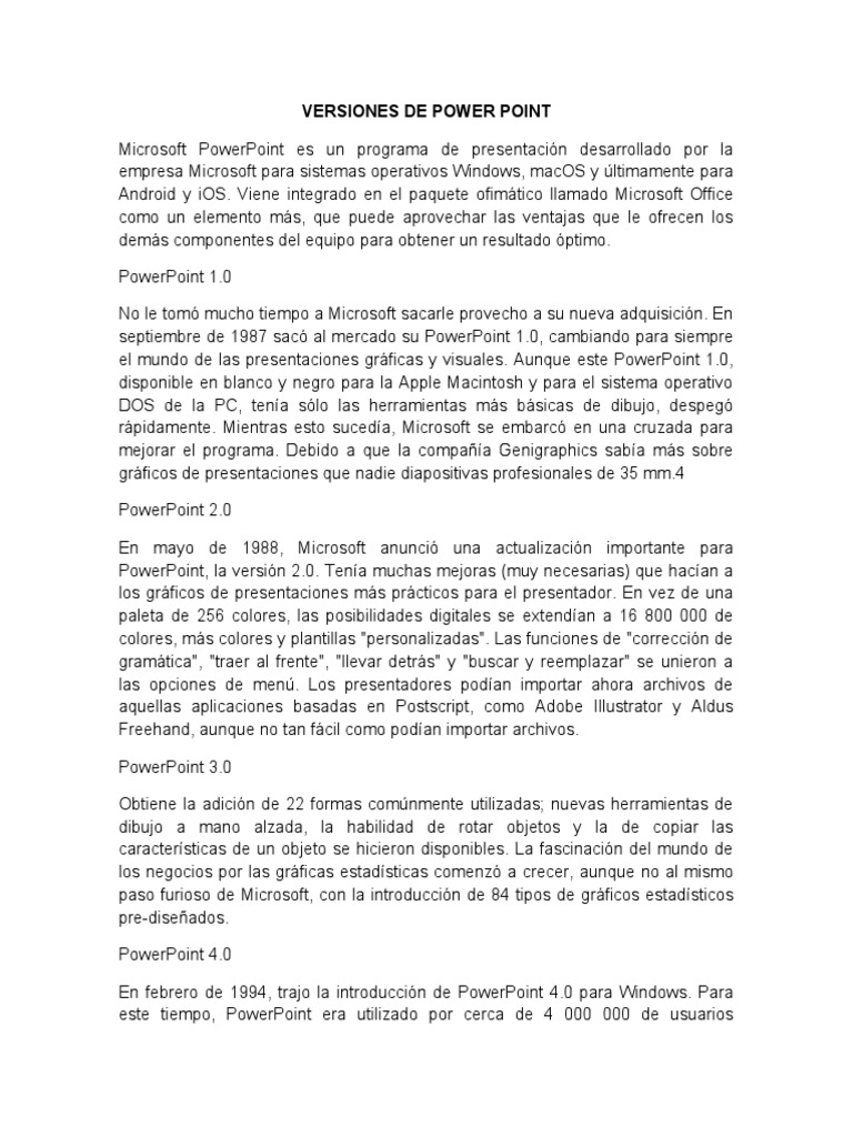 Versiones de Power Point | PDF | Microsoft PowerPoint | Microsoft Windows