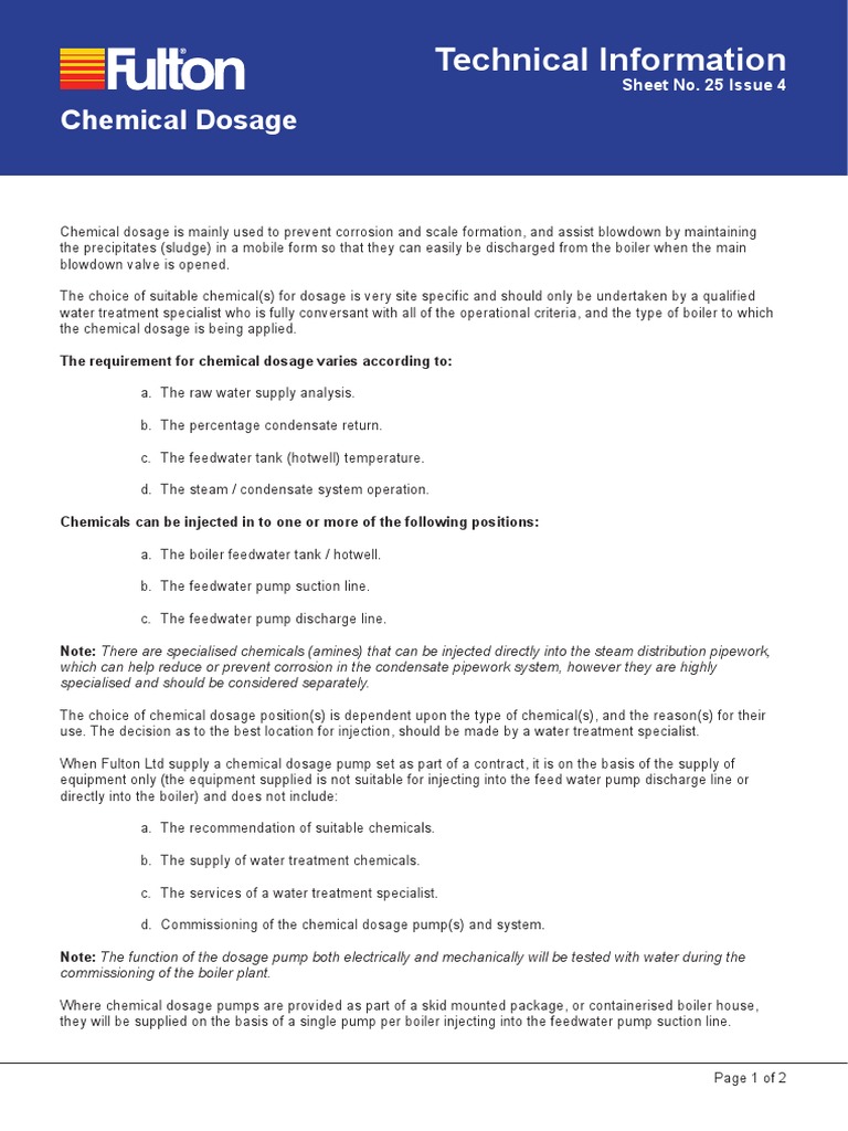 Chemical Dosage Technical Information | PDF | Pump | Boiler