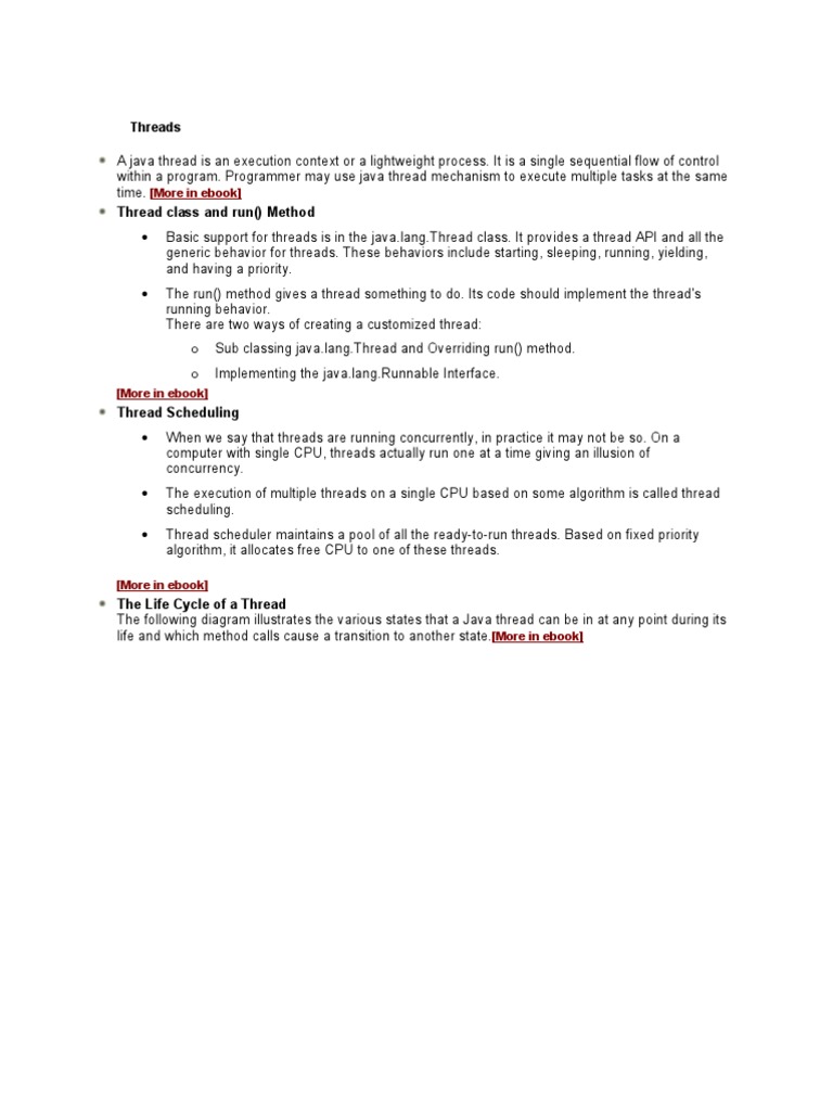 Thread Class and Run Method: Threads | PDF | Thread (Computing) | Scheduling (Computing)