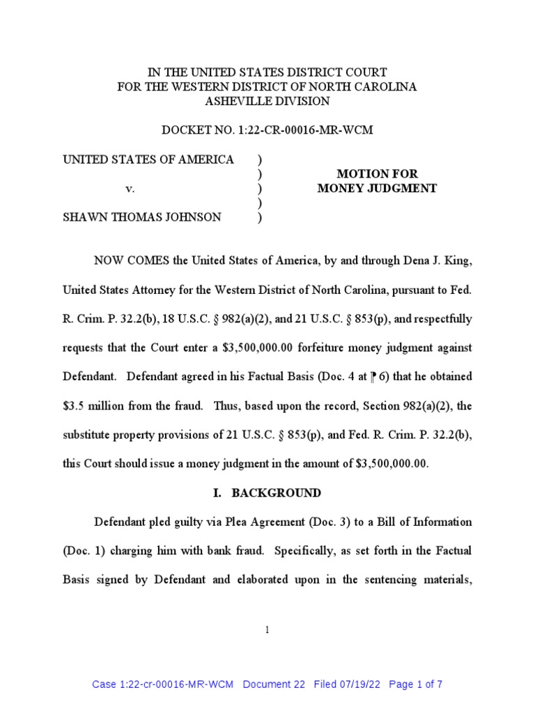 Money Judgement | PDF | Asset Forfeiture | Judgment (Law)