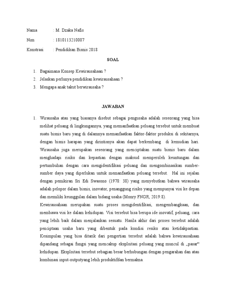 Kewirausahaan dan Pendidikan Kreatifitas | PDF