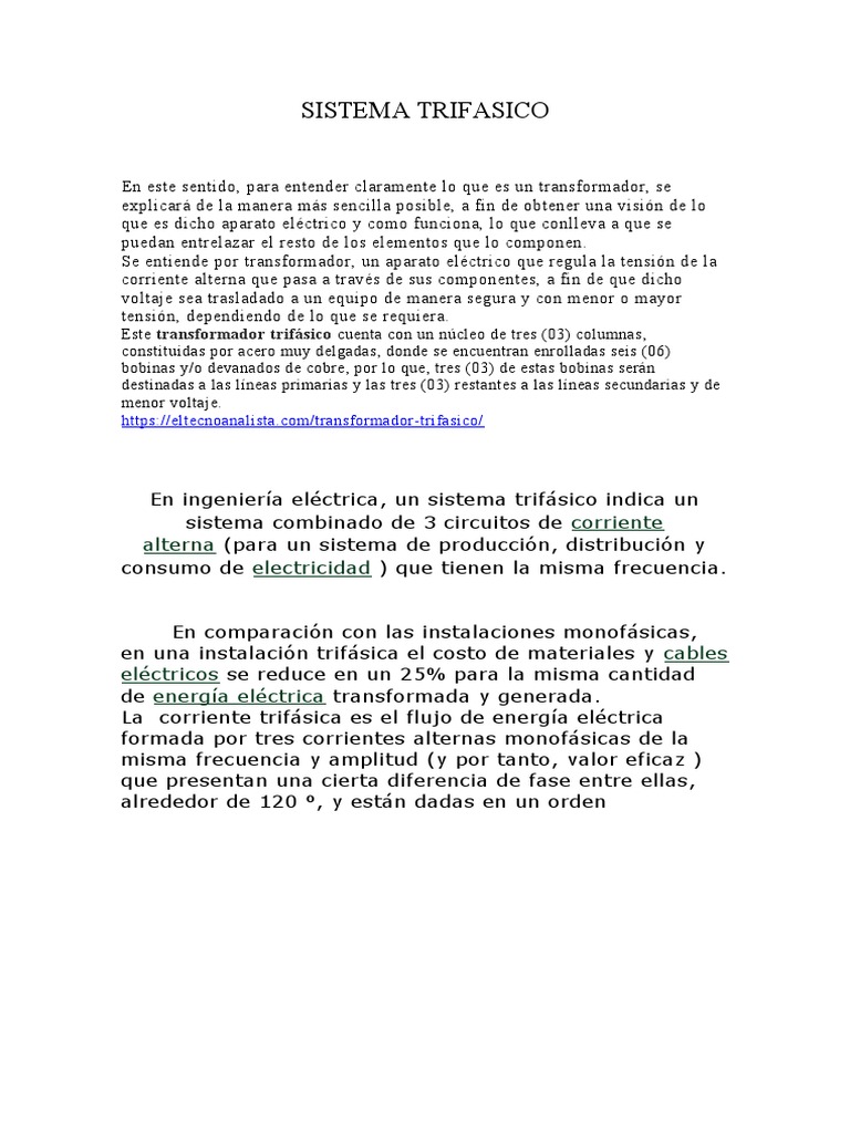 Sistema Trifasico | PDF | Transformador | Corriente eléctrica Sistema Trifasico | PDF | Transformador | Corriente eléctrica