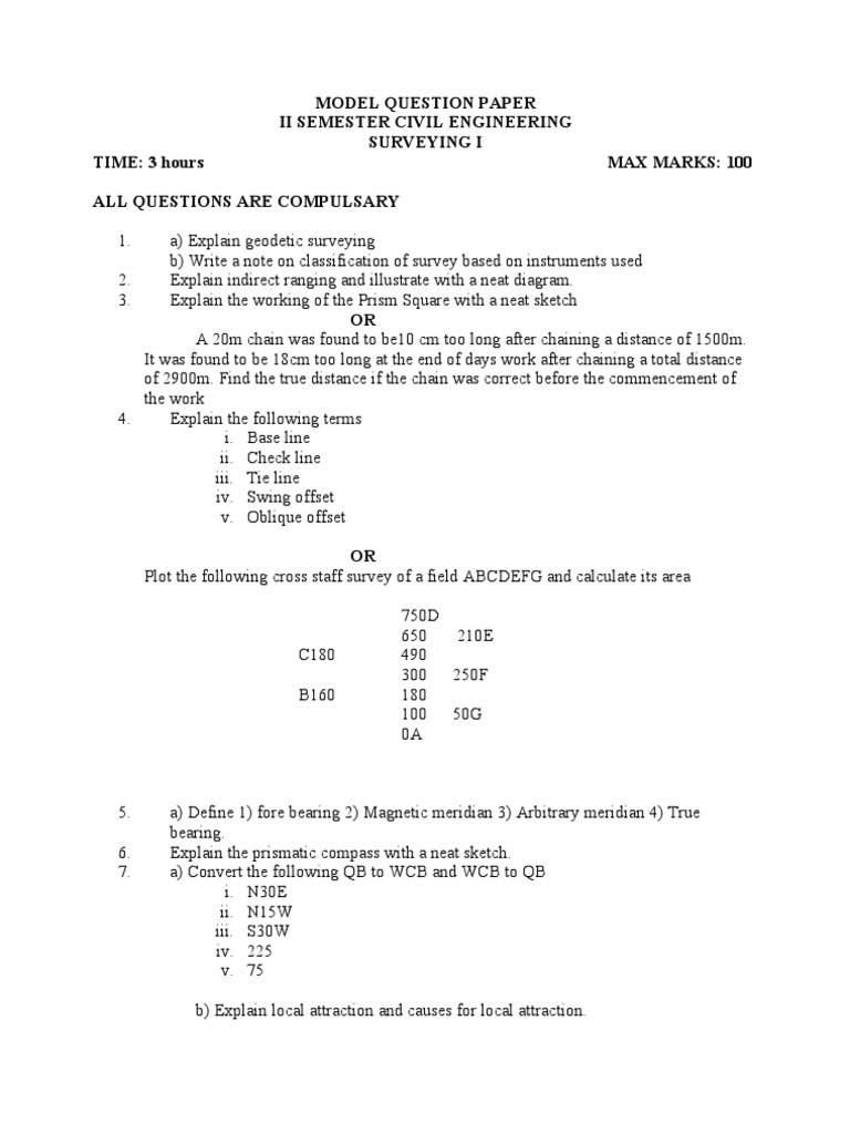 Surveying I Model Question Paper | PDF | Surveying | Compass