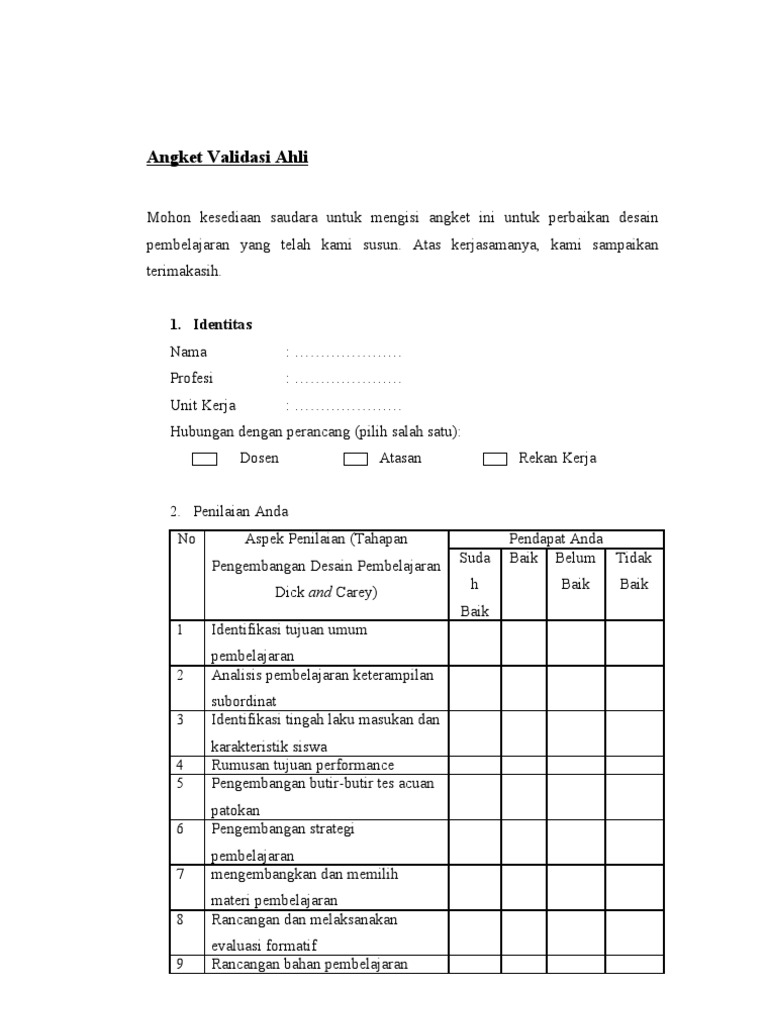 Angket Validasi Ahli | PDF