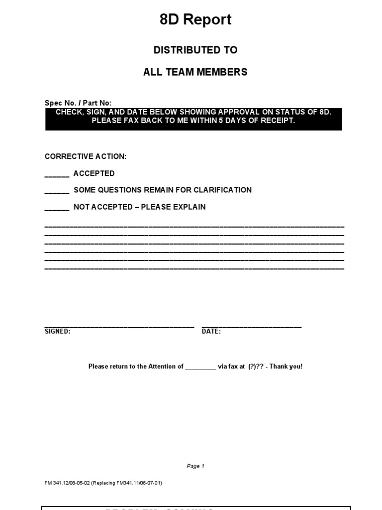 8D Report: Distributed To All Team Members | PDF | Causality | Data