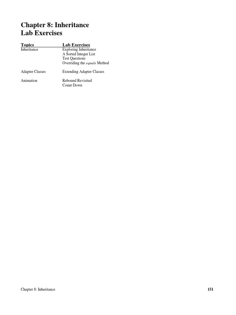 Chapter 8 Inheritance Lab Exercises Pdf Class Computer Programming Inheritance Object